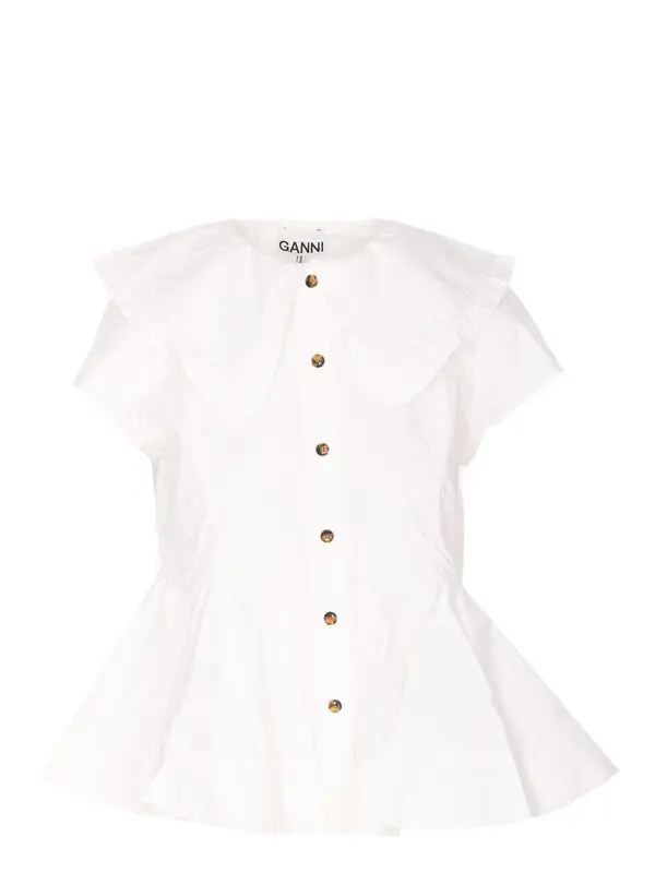 GANNI Cotton Blend Collared Shirt - White