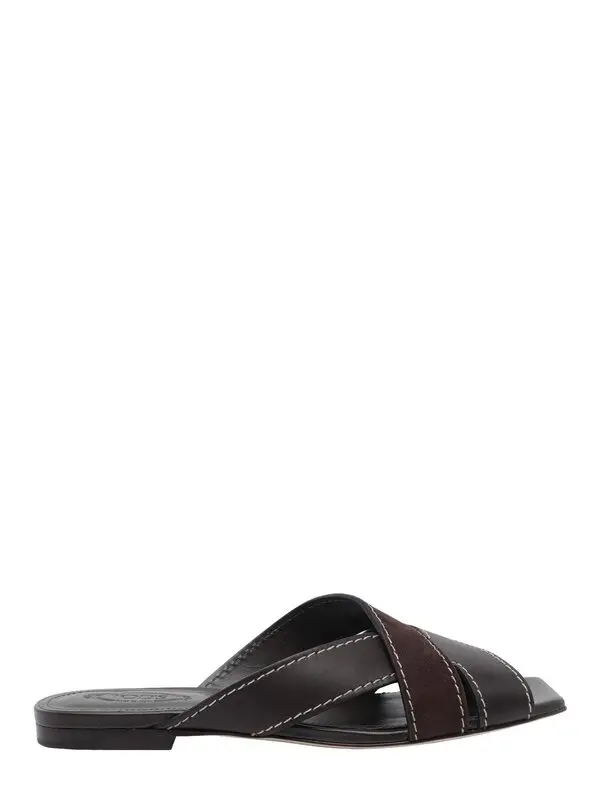 TOD'S Flat Leather Sandals - Black
