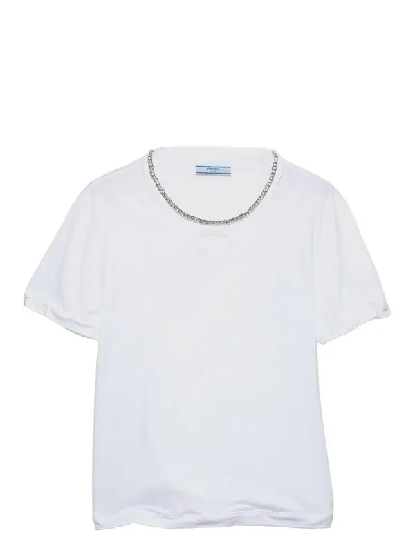 Prada Cotton Blend Knit With Embellished Neckline - White