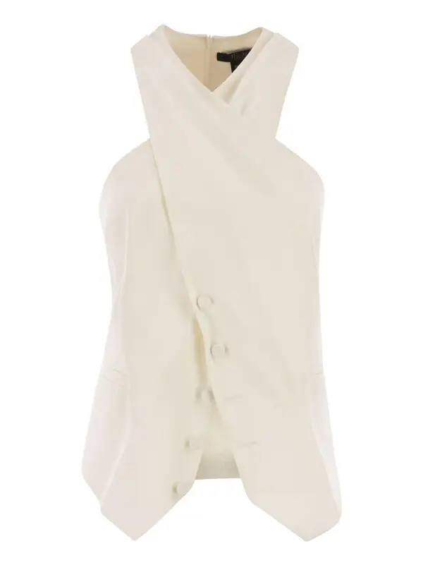 Max Mara Selva Wool Gabardine And Satin Waistcoat - White