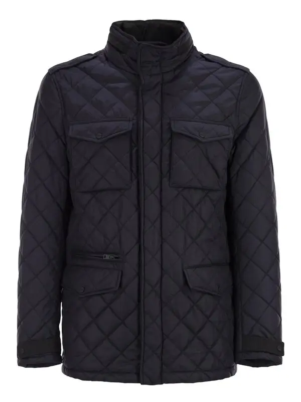 Herno Diamond Quilted Field Jacket With Packable Hood - Blue