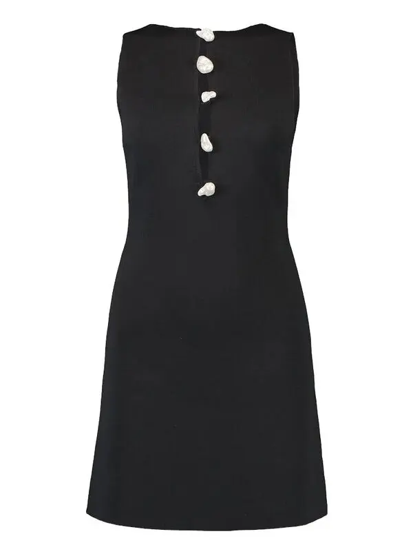 Cult Gaia Sleeveless Button Embellishment Ribbed Texture Dress - Black