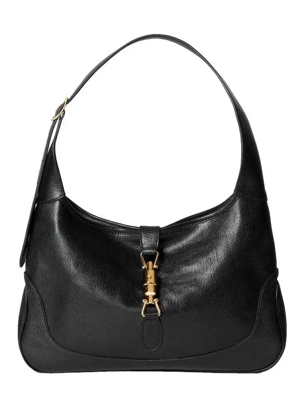 Gucci Leather Shoulder Bag With Piston Closure - Black