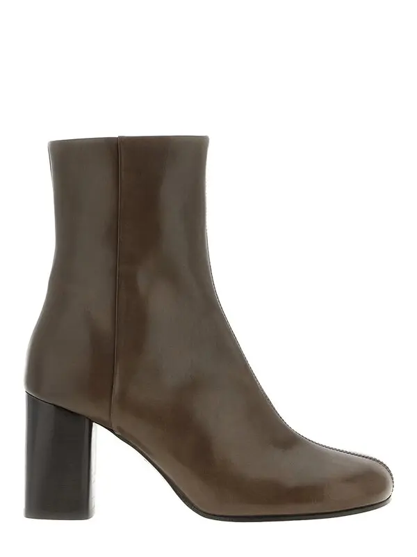 LEMAIRE Anatomic Ankle Boots In Polished Vegetable-tanned Leather With Side Zip And High Block Heel - Brown