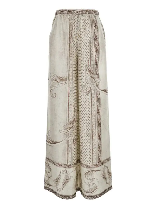 Max Mara Geometric Print Silk Wide Leg Pants - Multicolor