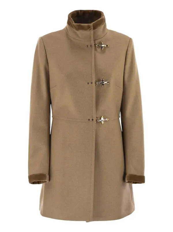 FAY Virginia Mélange Wool Cloth Coat With Velvet Trim - Brown