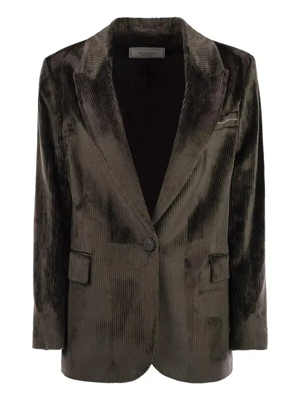 Peserico Single-breasted Velvet Blazer With "thousand Stripes - Brown