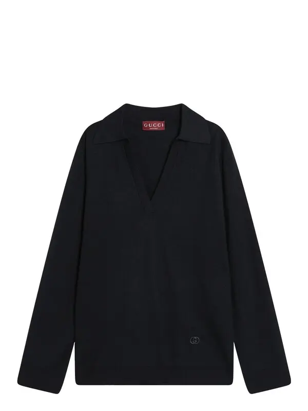 Gucci Wool V-neck Sweater With Gg Logo Embroidery - Blue