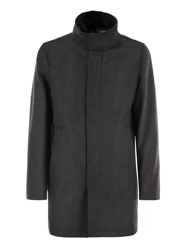 Herno Wool Blend Coat With Detachable Collar - Gray