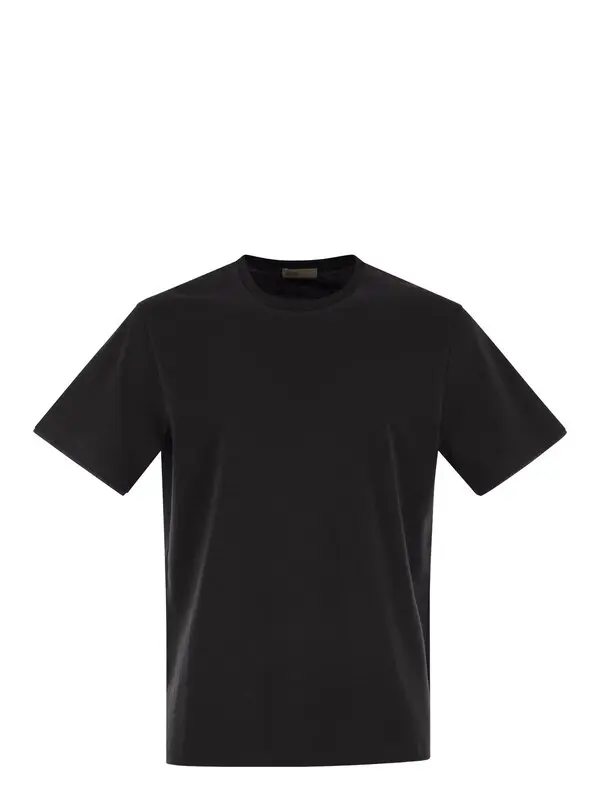 Herno Resort T-shirt In Cotton And Light Stretch Nylon - Black
