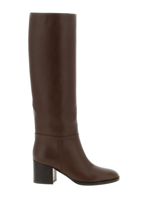 GIANVITO ROSSI Santiago Leather Block Heel Boots - Brown