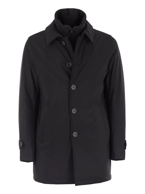 Herno Long Down Jacket With Buttons And Windproof Bib - Blue