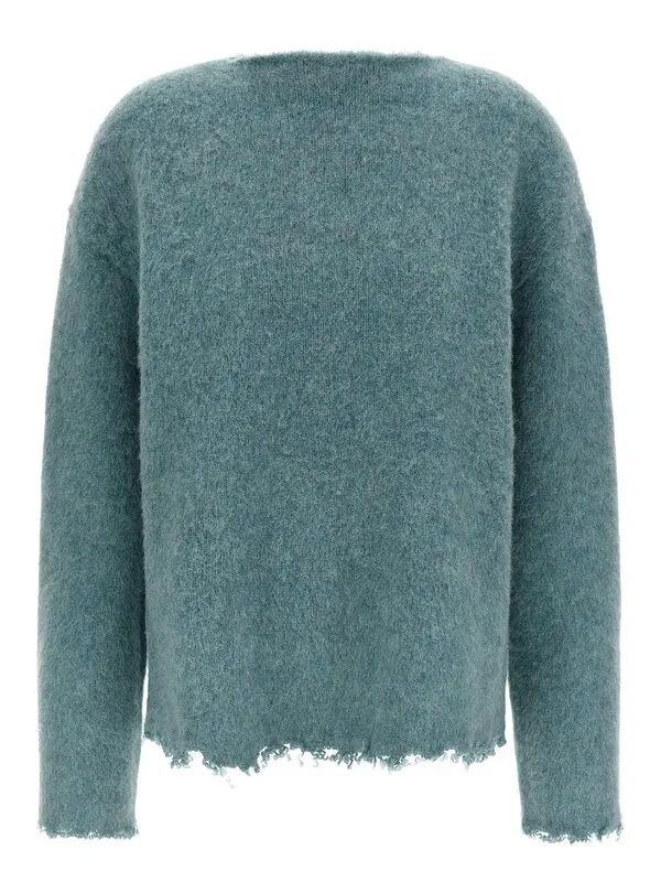 JIL SANDER Wool Sweater With Fringe Detail - Blue