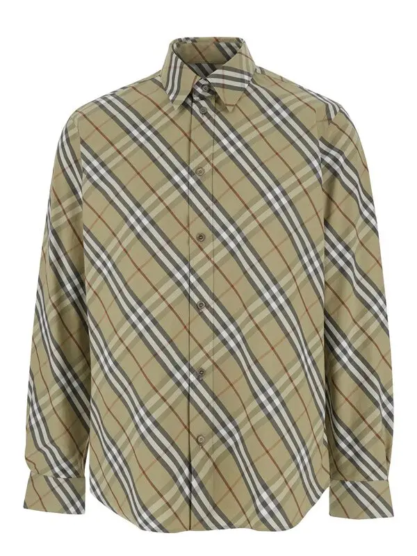 Burberry Beige Shirt With Pointed Collar And All-over Check Motif In Cotton - Multicolor