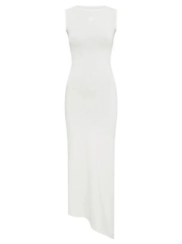 MARINE SERRE Sleeveless Asymmetrical Hem Dress - White