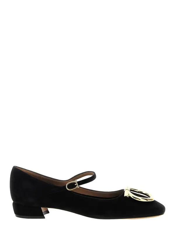 FERRAGAMO Mary Jane 'marry 2' Suede Shoes With Maxi Gancini Buckle - Black