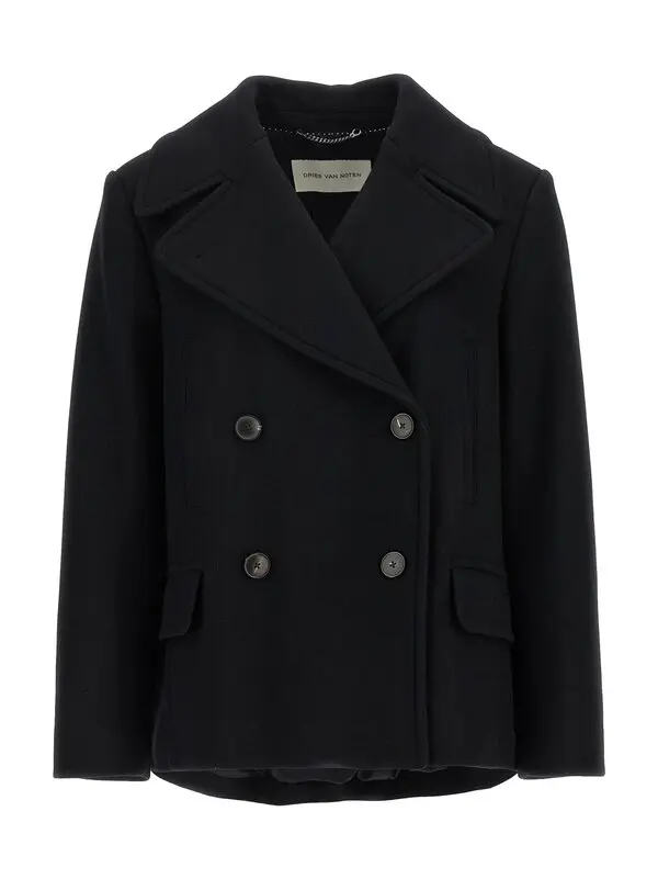 Dries Van Noten Vafel" Wool Blend Coat - Black