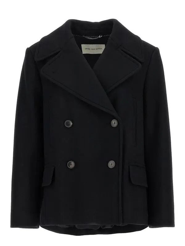 Dries Van Noten Vafel" Wool Blend Coat - Black