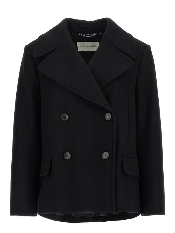 Dries Van Noten Vafel" Wool Blend Coat - Black