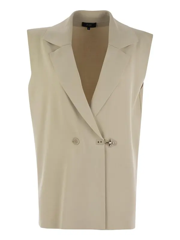 FAY Technical Viscose Knitted Vest - Cream