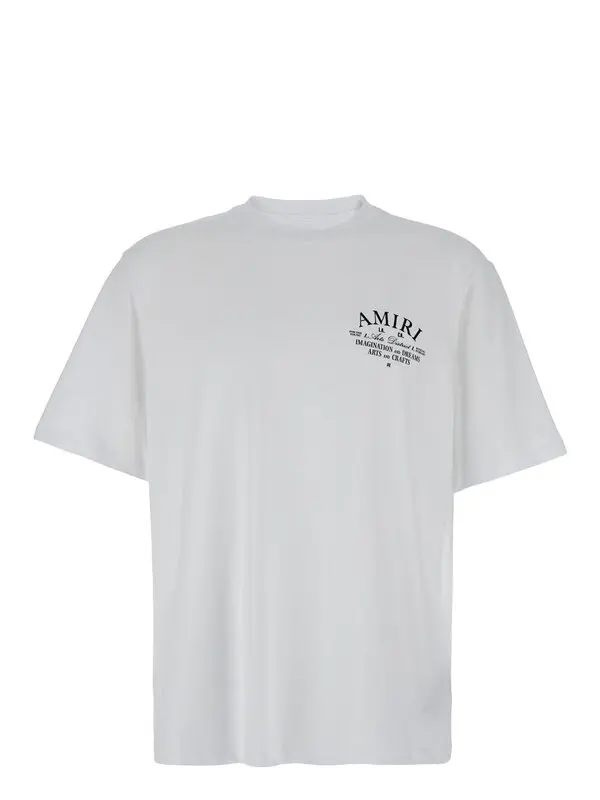 Amiri White Crew Neck T-shirt With Logo Print On The Front In Cotton For - Multicolor