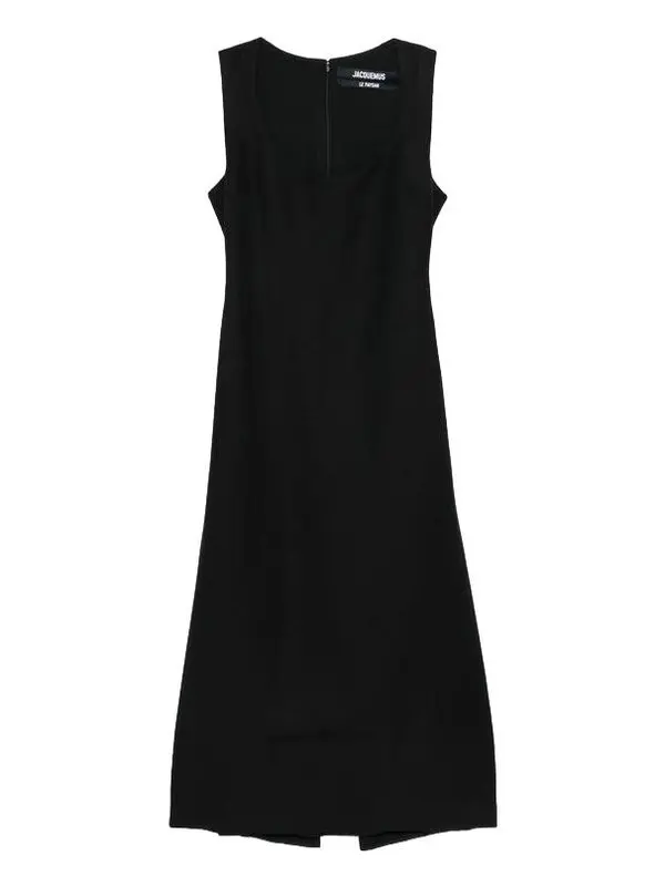 Jacquemus Square Neck Sleeveless Dress With Rear Zip And Back Slit - Black