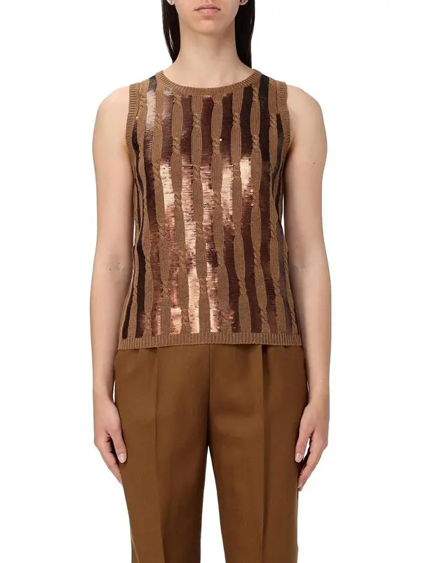 Max Mara Sleeveless Sequined Knit Top - Brown