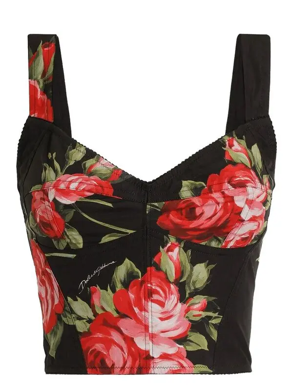 Dolce & Gabbana Floral Print Corset Top - Black