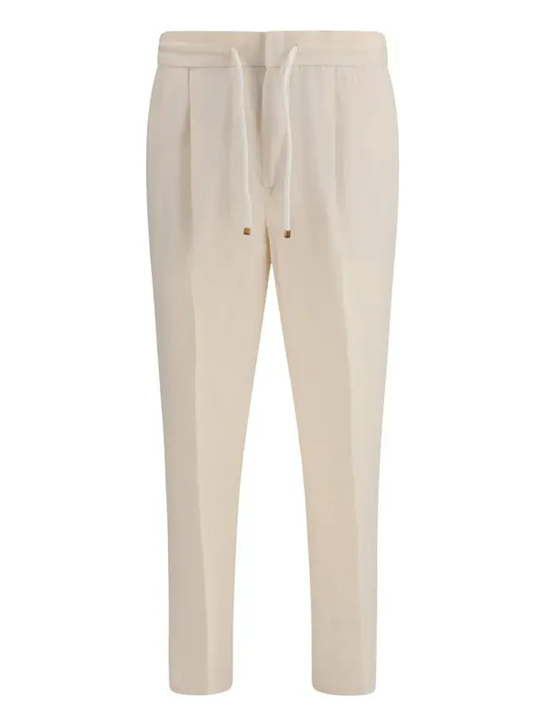 Brunello Cucinelli Linen Drawstring Waist Pants - Multicolor