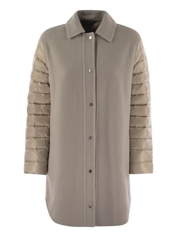 Herno Wool Coat With Down Sleeves - Cream