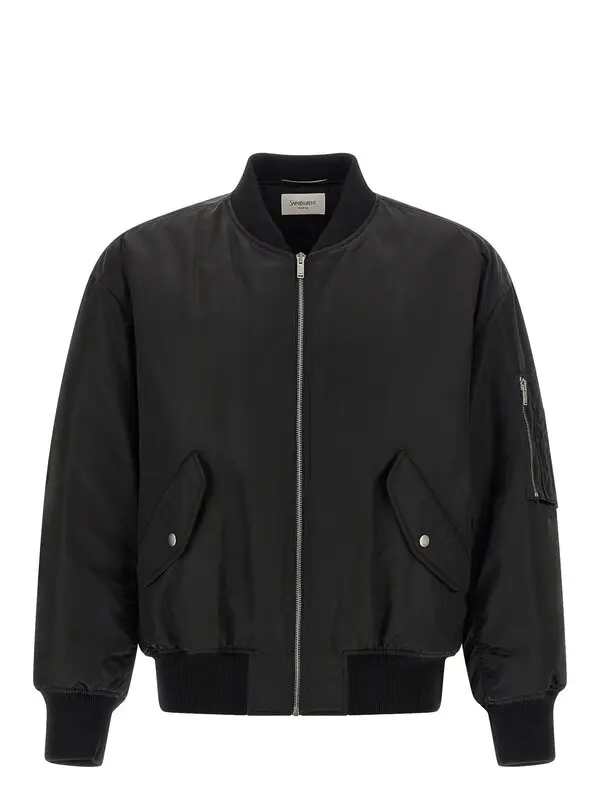 Saint Laurent Serge Bomber Jacket With Zip Closure And Ribbed Details - Black