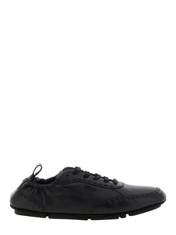 Fendi Fit Leather Sneakers With Macro Stitching - Black