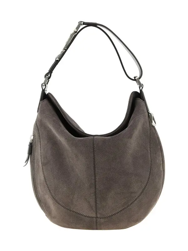 LEMAIRE Quiver Clip Suede Hobo Shoulder Bag - Gray