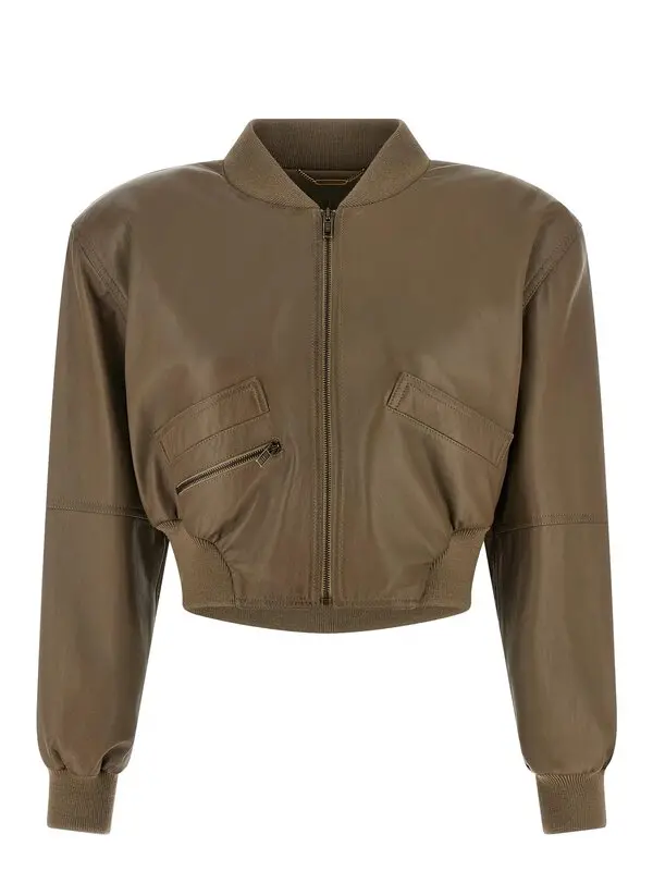 Chloé Cropped Lamb Leather Bomber Jacket - Brown