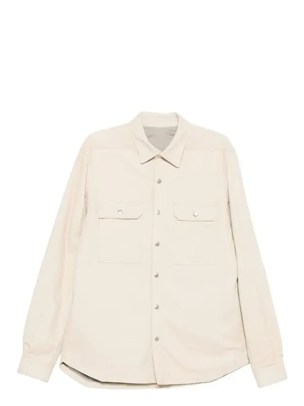 Rick Owens Oyster White Leather Shirt Jacket - Cream