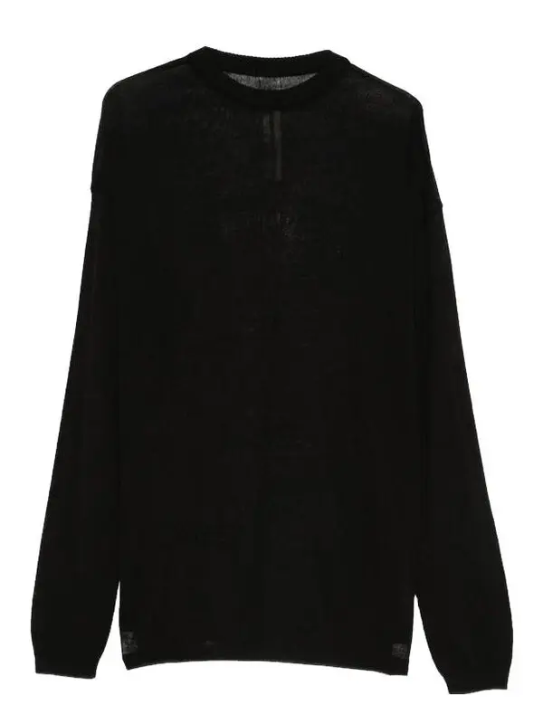 Rick Owens Virgin Wool Round Neck Long Sleeve Sweater - Black
