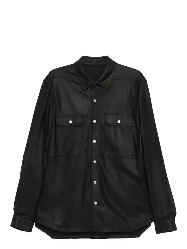 Rick Owens Calf Leather Shirt Jacket - Black