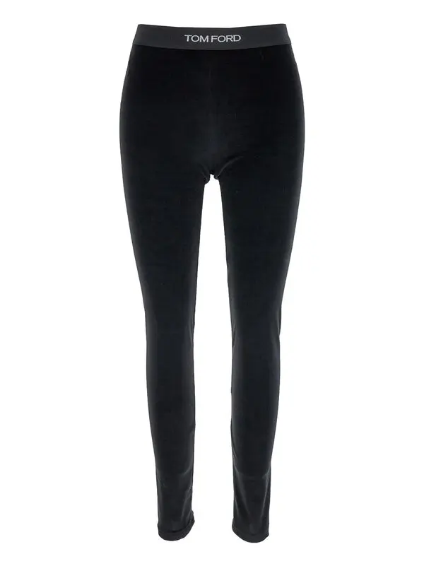 TOM FORD Leggings With Elasticized Waist And Velvet Logo Lettering Black - Multicolor