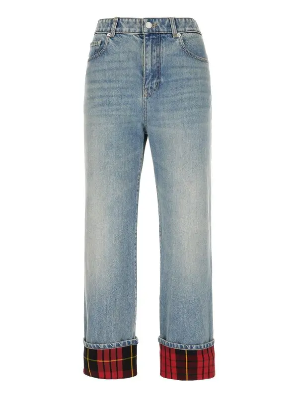 Alexander McQueen Wide Leg Jeans With Tartan Cuff - Multicolor