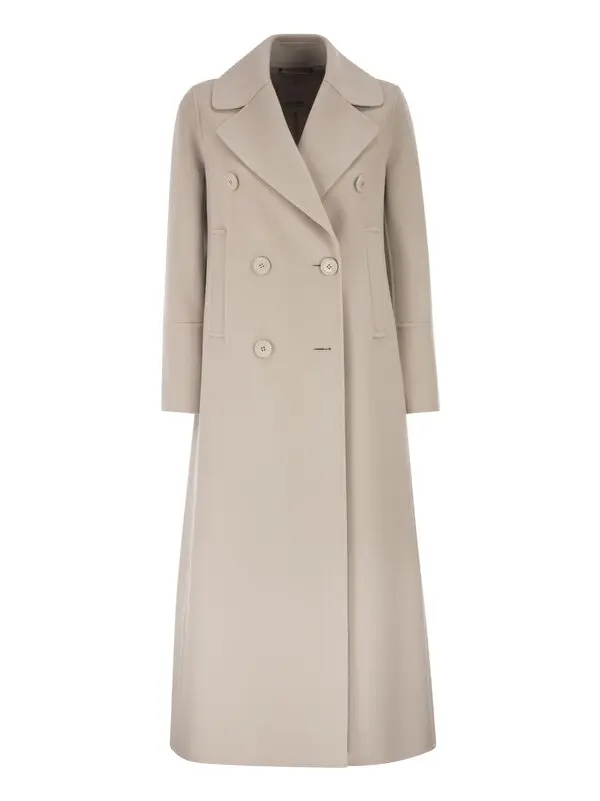 Max Mara Long Wool Double-breasted Coat With Martingale - Cream