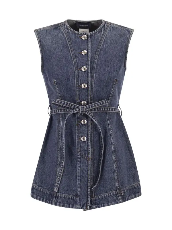 Sportmax Sleeveless Denim Top With Belt - Blue