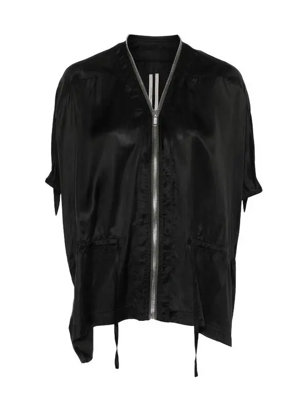 Rick Owens Cupro Zip Front V-neck Cape - Black
