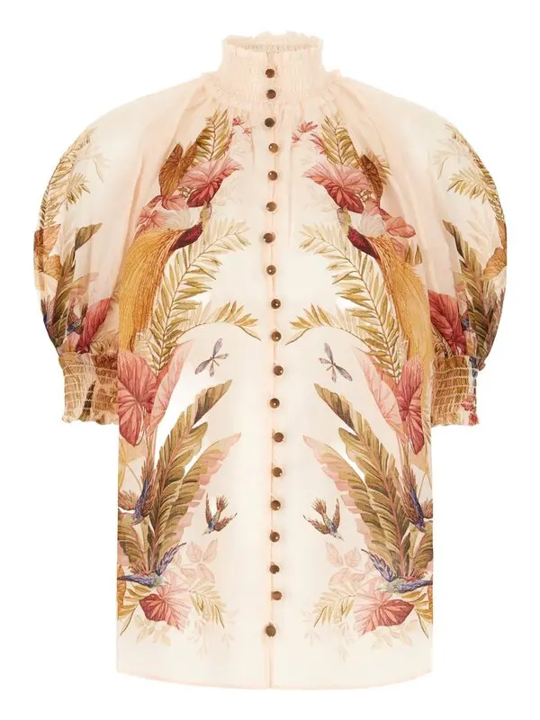 Zimmermann Printed Shirred Neck Blouse - Multicolor