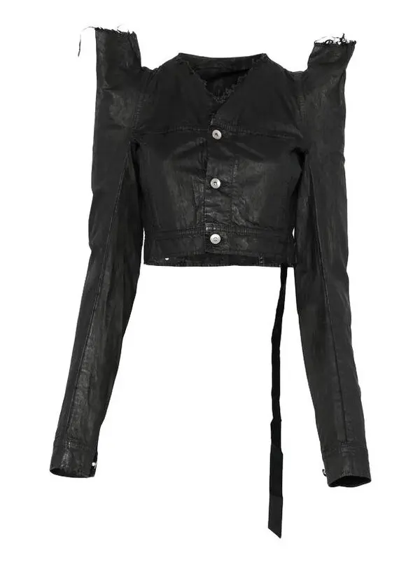 Rick Owens Cropped Biker Jacket With Frayed Detailing - Black