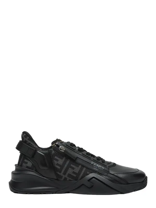 Fendi Flow Leather Sneakers With Ff Motif - Black