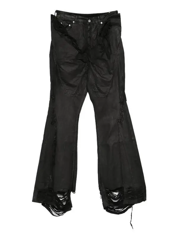Rick Owens Frayed Denim Bootcut Jeans - Black
