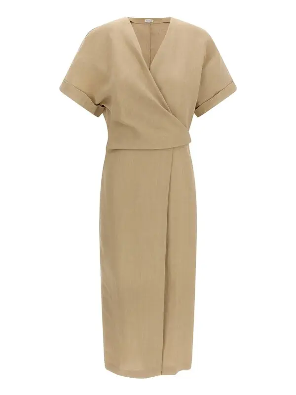 Brunello Cucinelli Midi Wrap Dress - Cream
