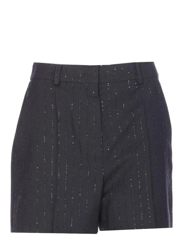 Max Mara Siberia Striped Sequin-embellished Virgin Wool Blend Shorts - Black