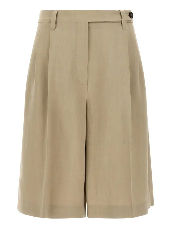 Brunello Cucinelli Tailored Bermuda Shorts In Linen Blend Twill - Cream