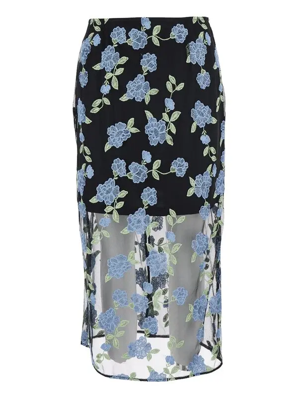 ROTATE BY BIRGER CHRISTENSEN Floral Motif Pencil Skirt With Mesh Panels - Multicolor